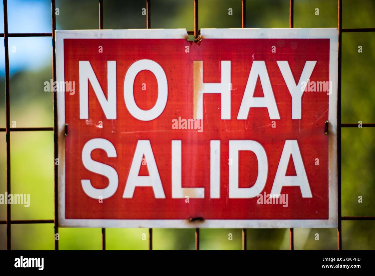 Red Warning Sign Reading No Hay Salida in Sierra De Cordoba, Spain ...