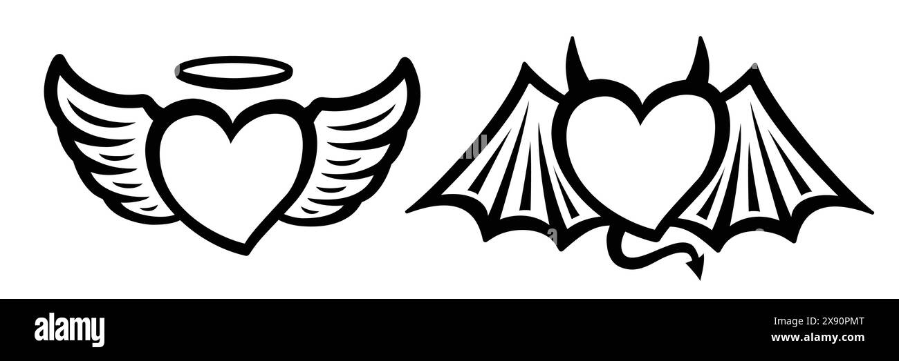 Angel Heart and Devil Heart. Valentine Day Concept. Vector and ...