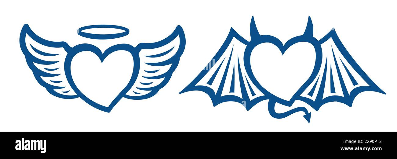 Angel Heart and Devil Heart. Valentine Day Concept. Vector and ...