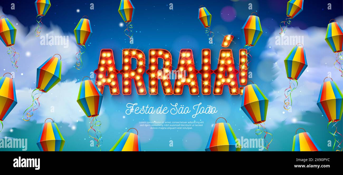 Festa Junina Illustration with Arraia Light Bulb Billboard Letter and ...