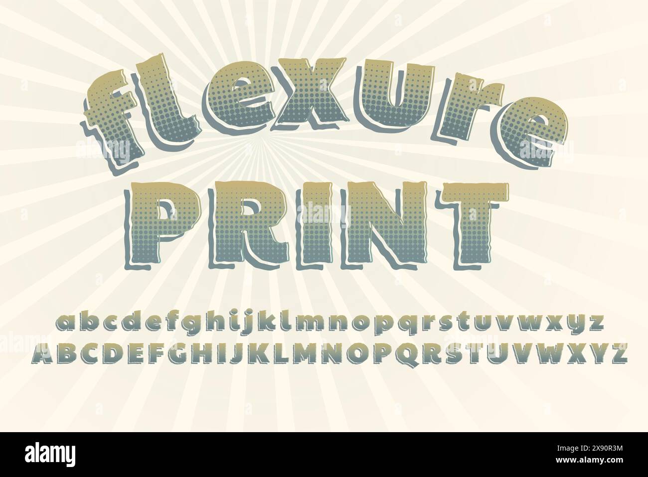 Print 3D vintage halftone alphabet poster. Collage style stencil letters with shadow and polka ...