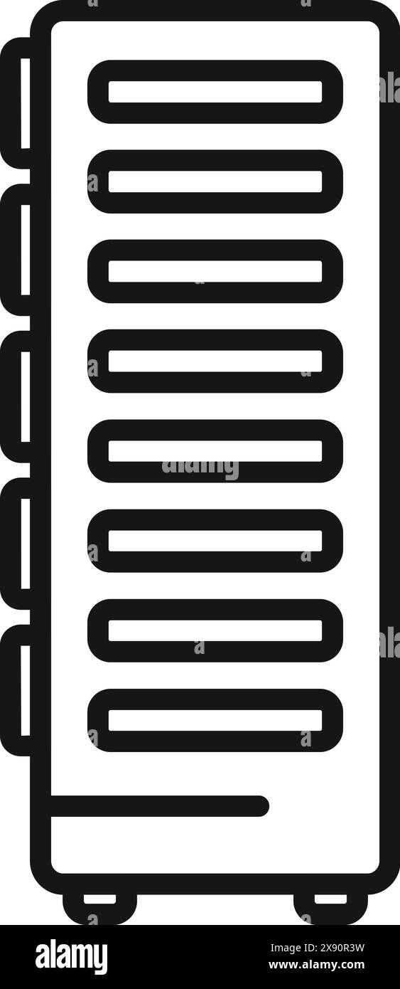 Vector illustration of a server rack in black line art style, suitable ...