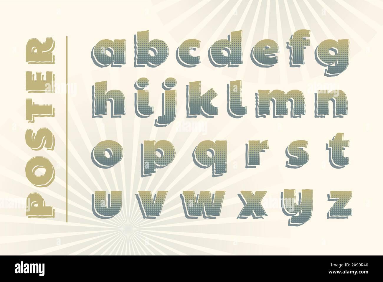 Print 3D vintage halftone alphabet poster. Collage style stencil letters with shadow and polka ...