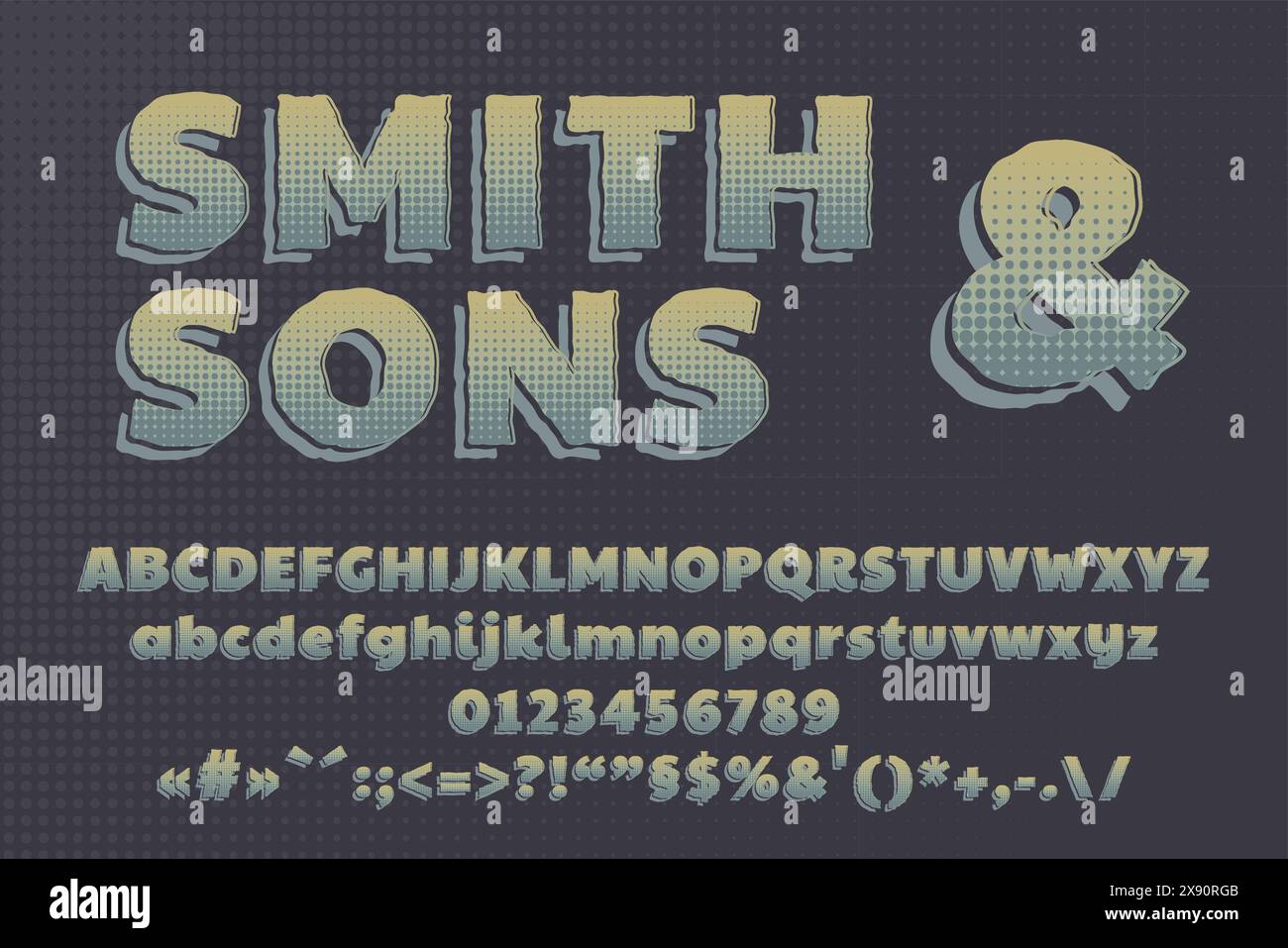 Print 3D vintage halftone black alphabet poster Collage style stencil letters with shadow and ...