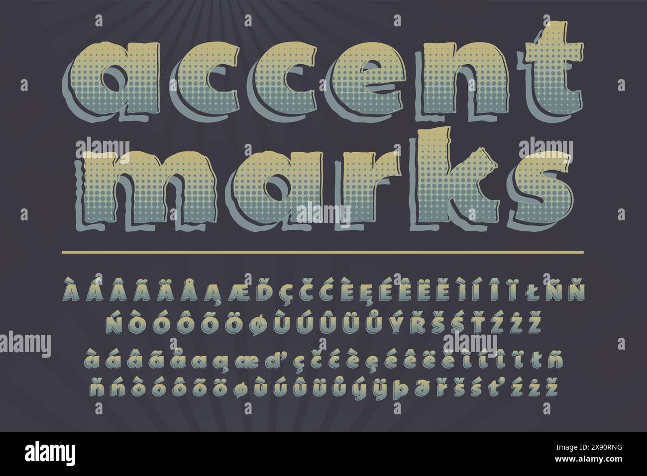 Print 3D vintage halftone black alphabet poster Collage style stencil letters with shadow and ...