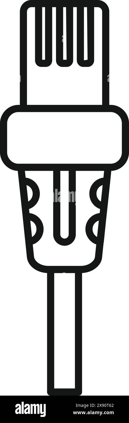 Black and white illustration of a detailed ethernet cable connector ...