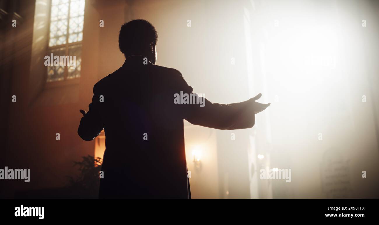 Christian Priest Raises Hands In Adoration While Praying In Church ...