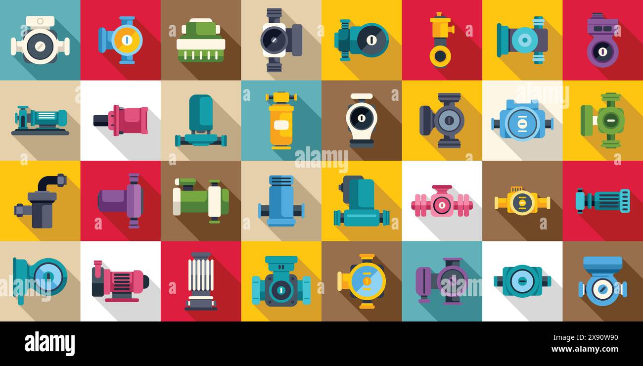 Water circulation pump icons set vector. A collection of different ... Water circulation pump icons set vector. A collection of different ...
