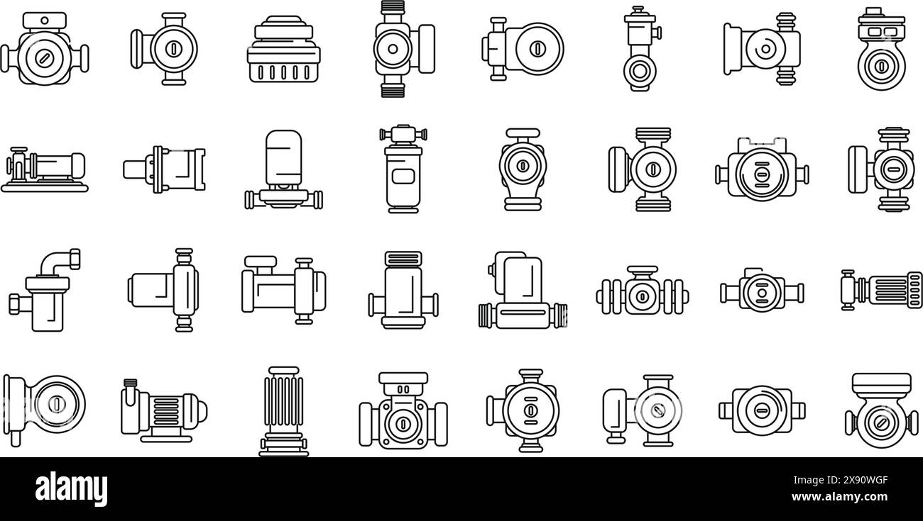Water circulation pump icons set vector. A collection of various types ...