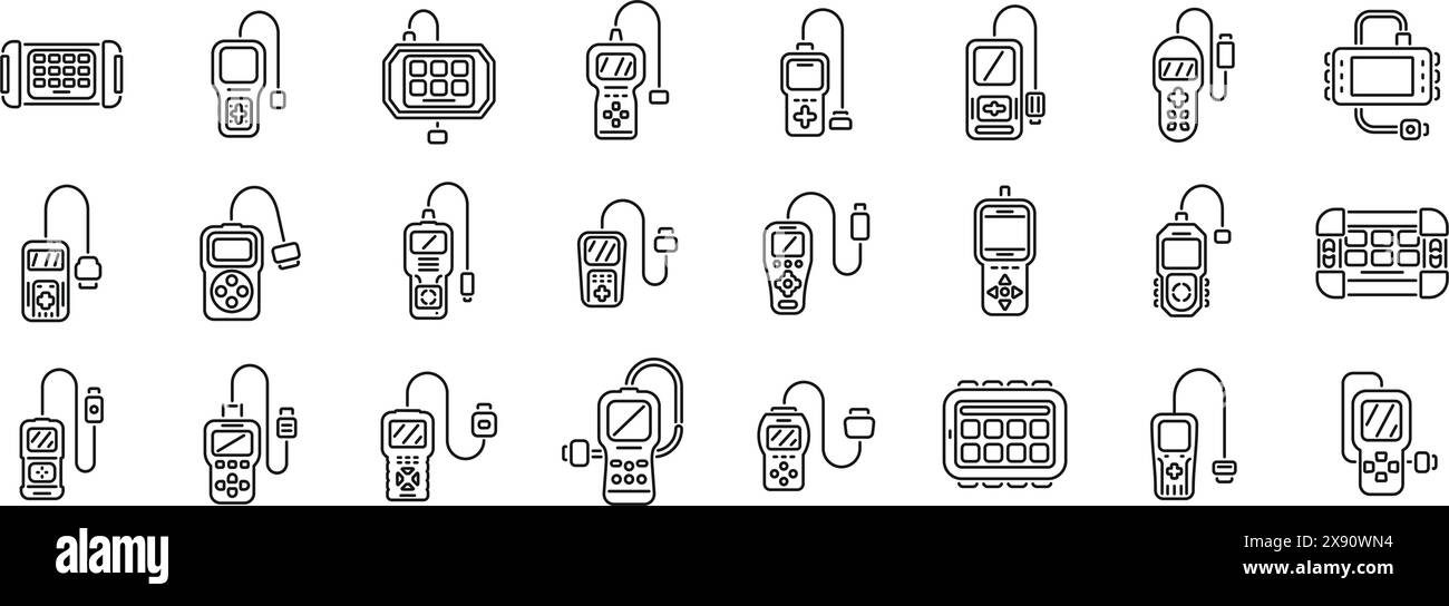 Car diagnostic scanner icons set vector. A collection of electronic ...