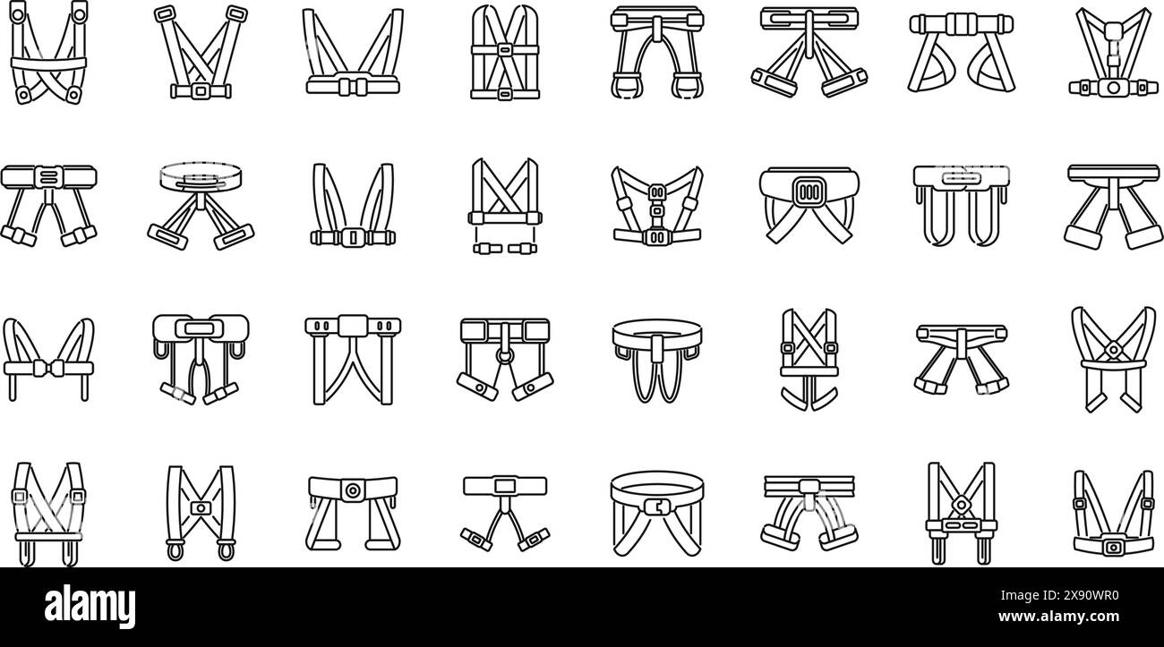 Climbing harness icons set vector. A collection of straps and harnesses ...