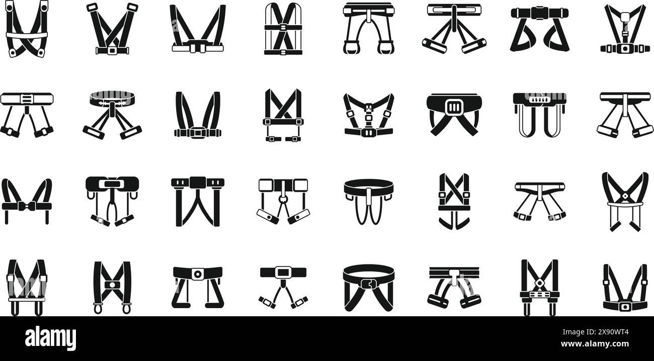 Climbing harness icons set vector. A collection of straps and belts ...