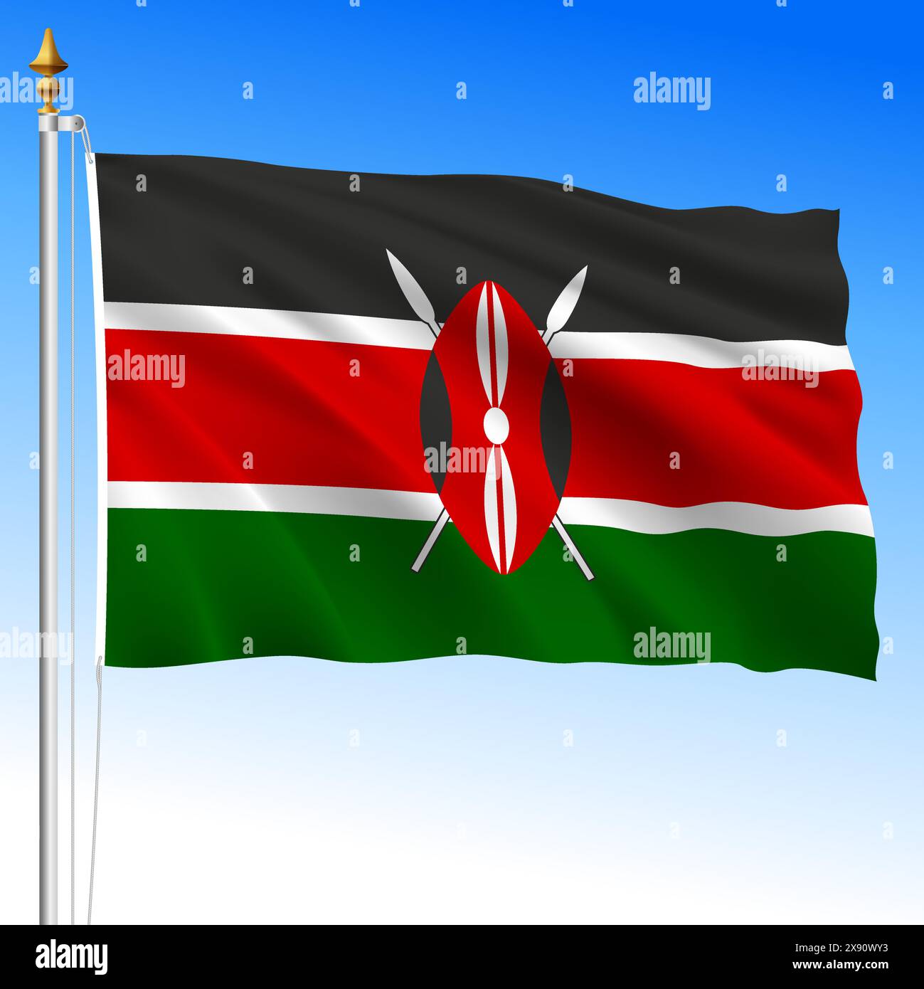 Kenya, official national waving flag, african country, vector ...