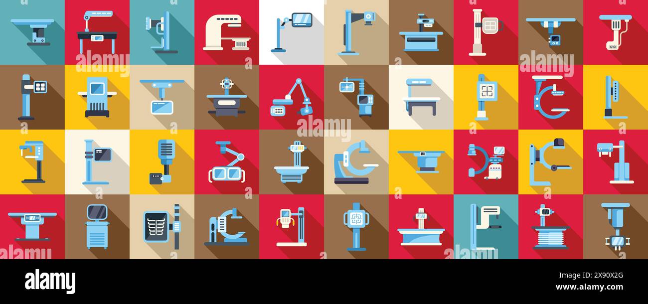 X-ray machine icons set vector. A collection of medical equipment and ...