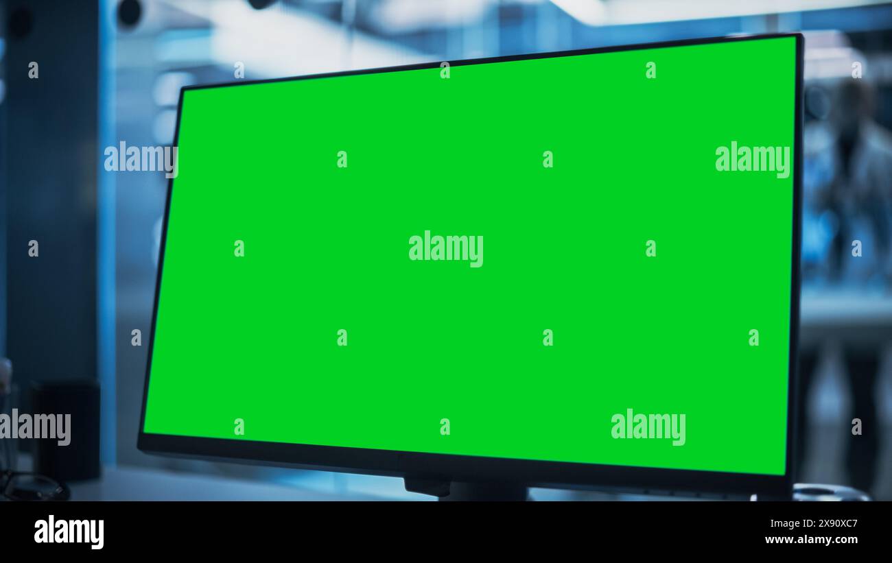 Close Up of a Desktop Computer Monitor with Green Screen Mock Up ...