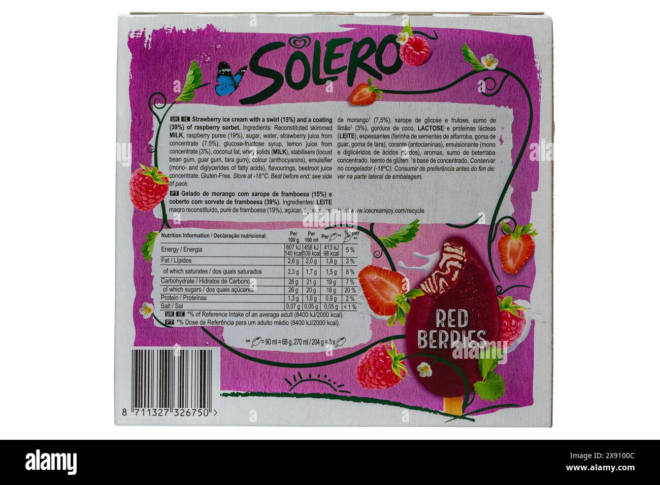 Ingredients and nutritional information on back of box of Solero Red ...