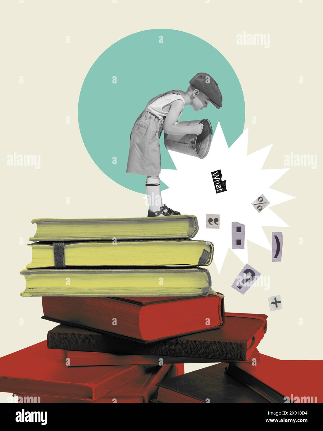 Playful depiction of curiosity in childhood education. little boy ...