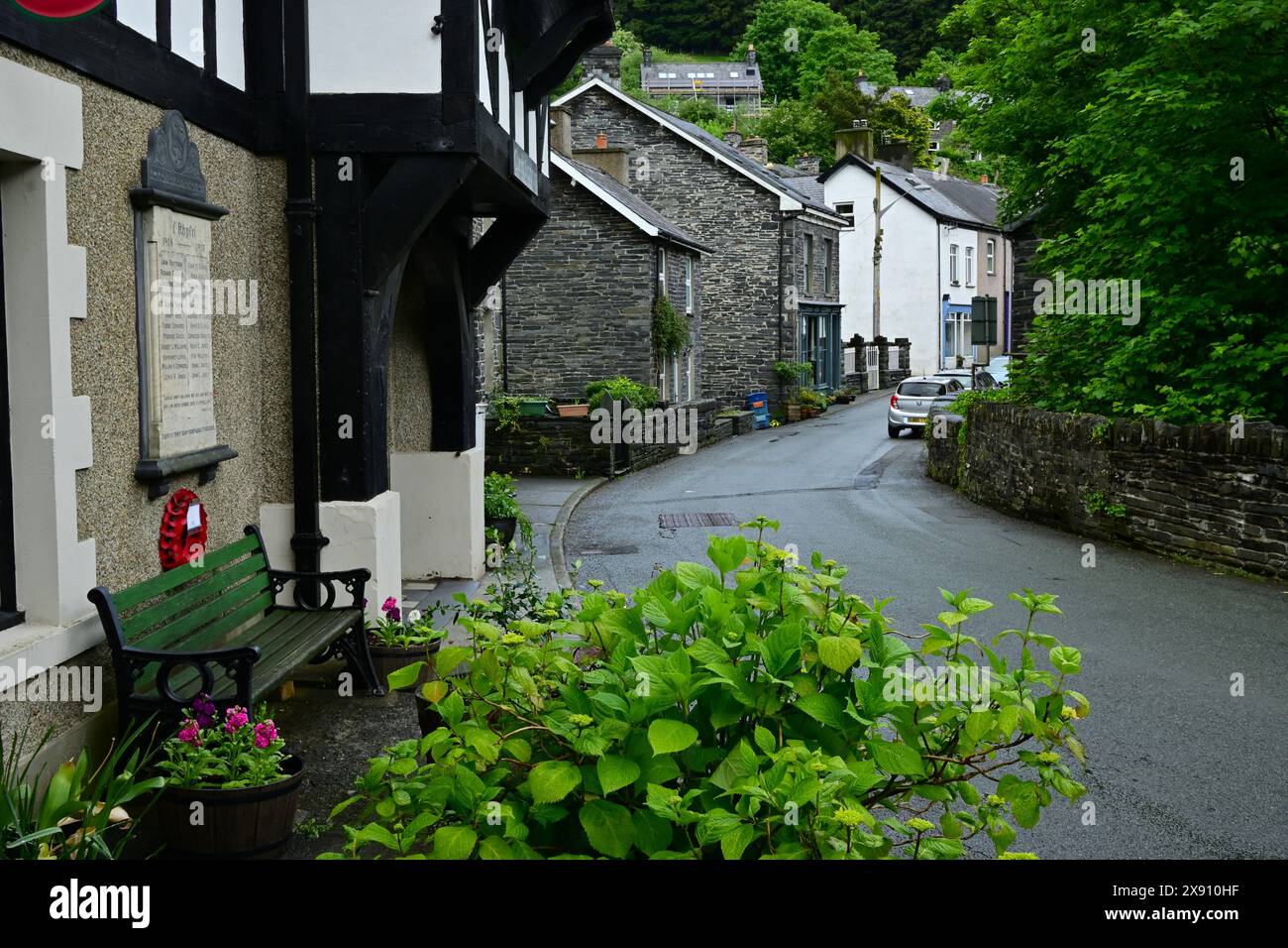 View of Corris Village with Corris Institute and many Slate built ...