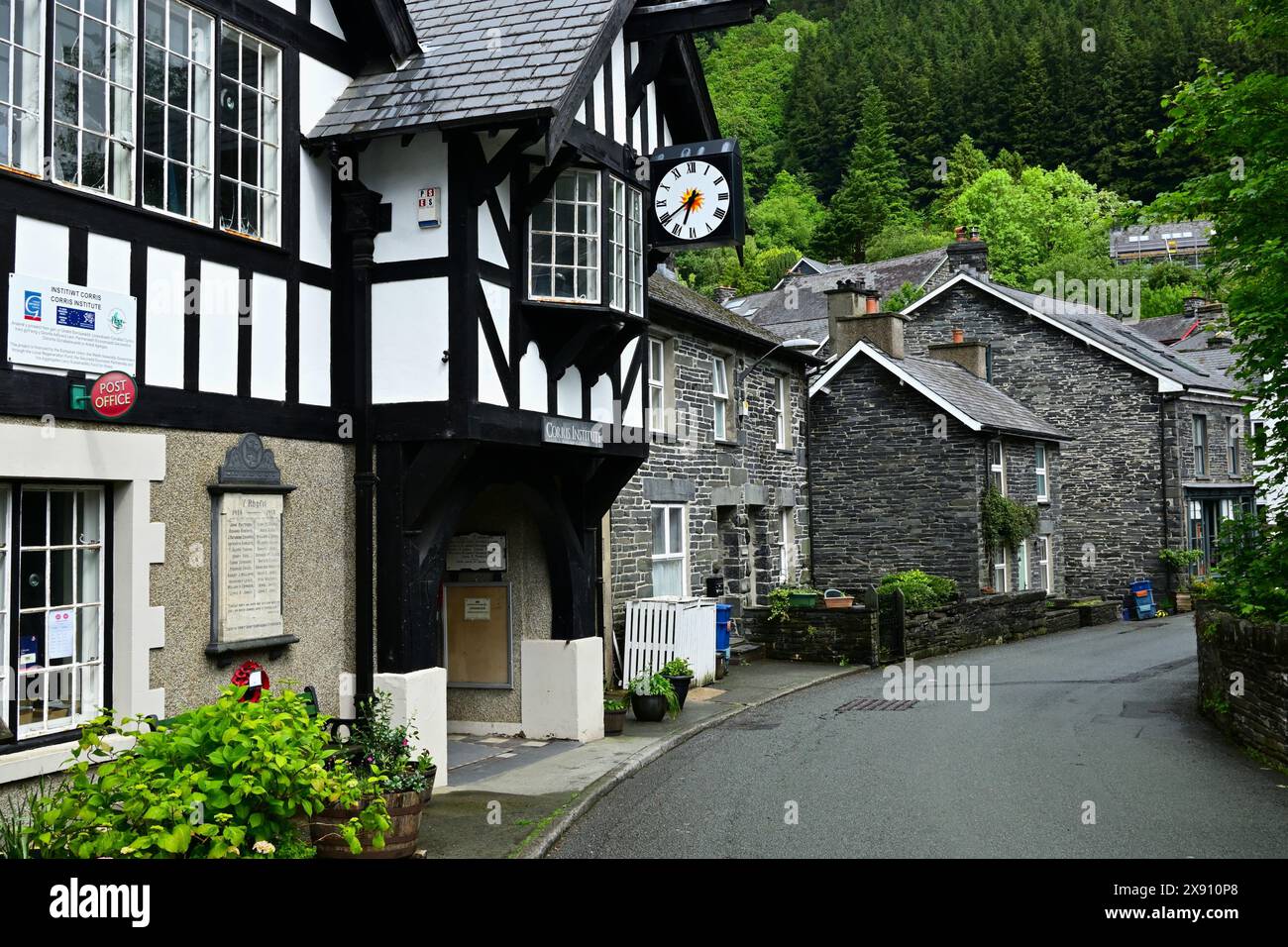 Corris village in South Gwynedd showing Corris Institute (1911) and ...