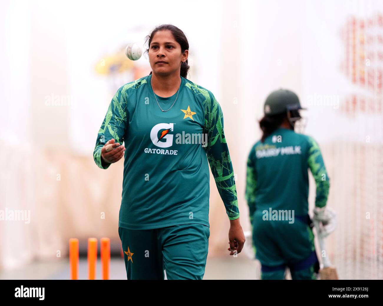 Pakistan's Sadia Iqbal during a nets session at The Cloud County Ground ...