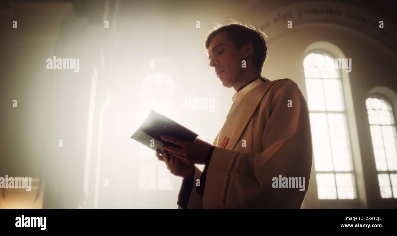 In Christian Church: Portrait of Minister Leading Congregation In ...