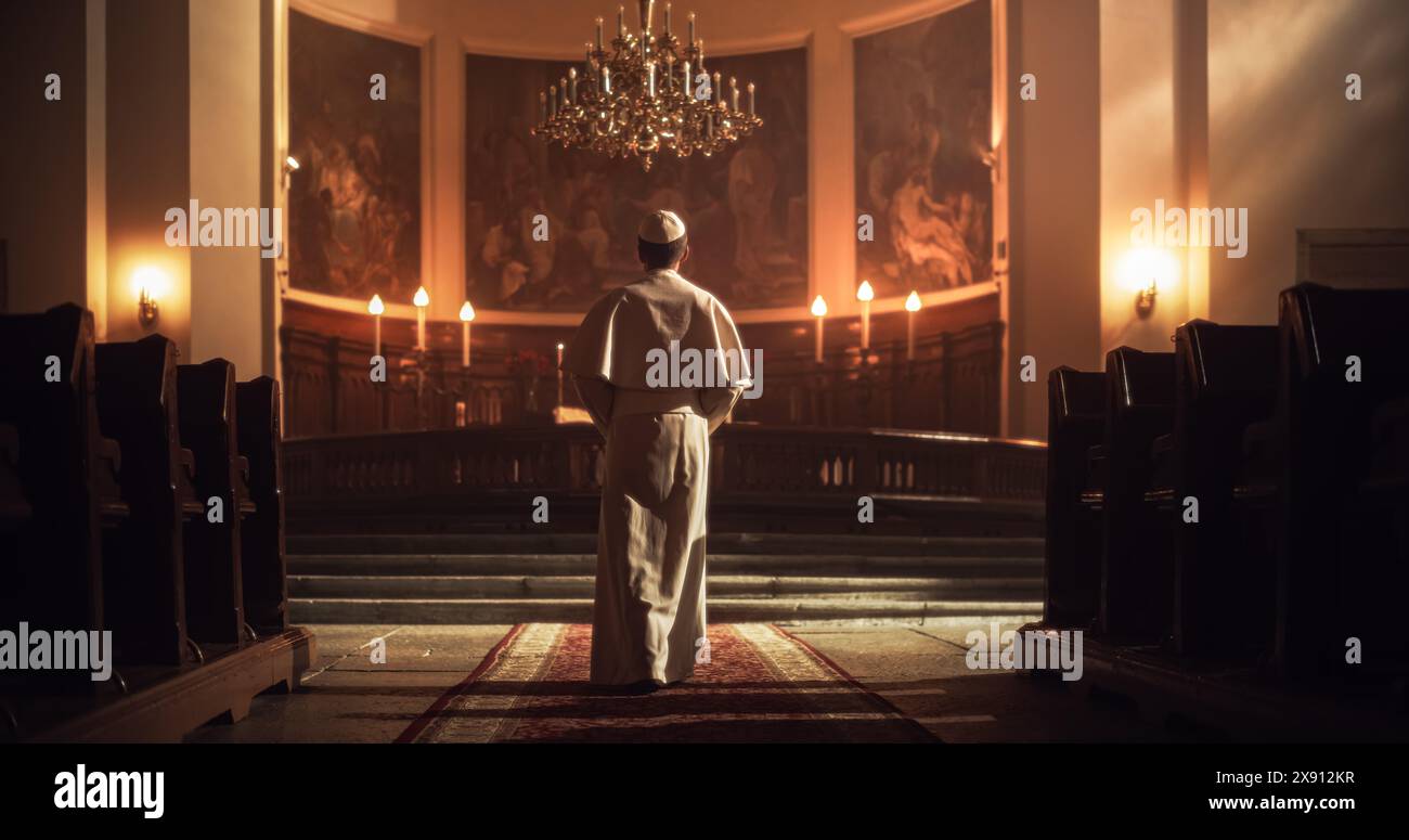 In Church Cathedral Pope Stands at Altar, A Figure Of Faith and ...