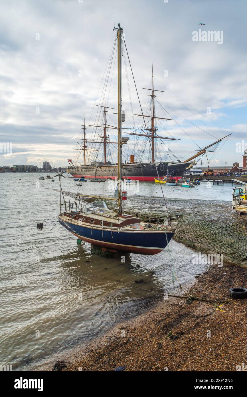 The Hard, Portsmouth, UK - February 11th 2024: Sailing boat on the ...
