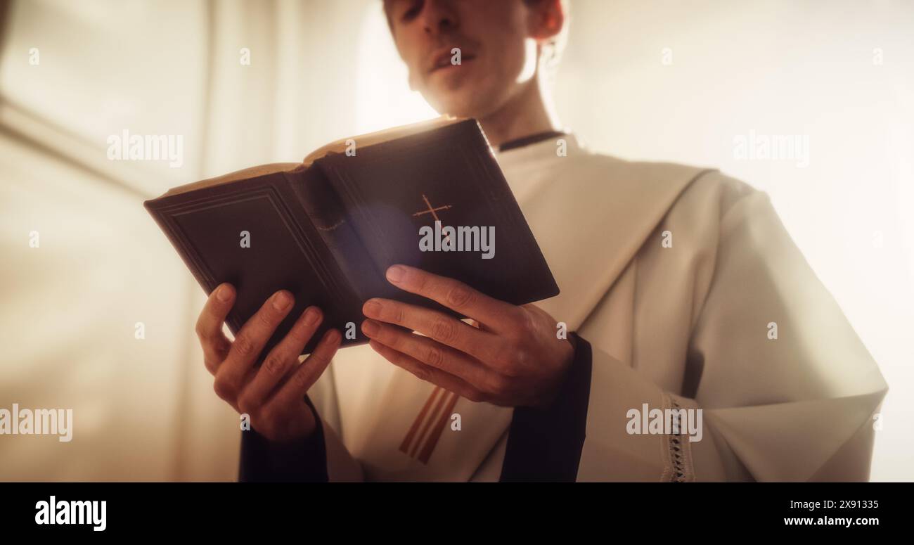 In Christian Church: Minister Leads The Congregation In Prayer and ...