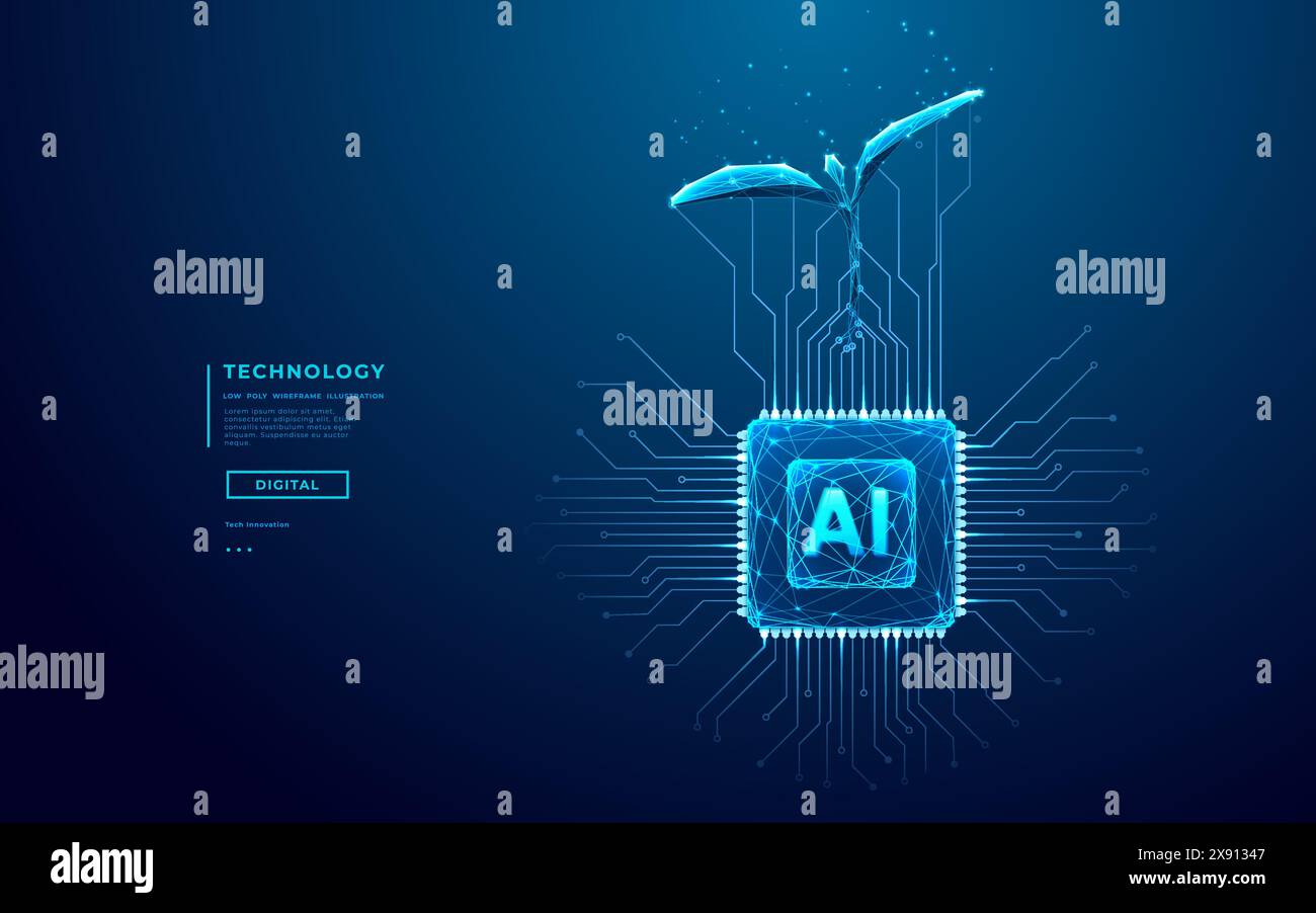 Sprouting Plant and AI chip. Artificial Intelligence evolution concept ...