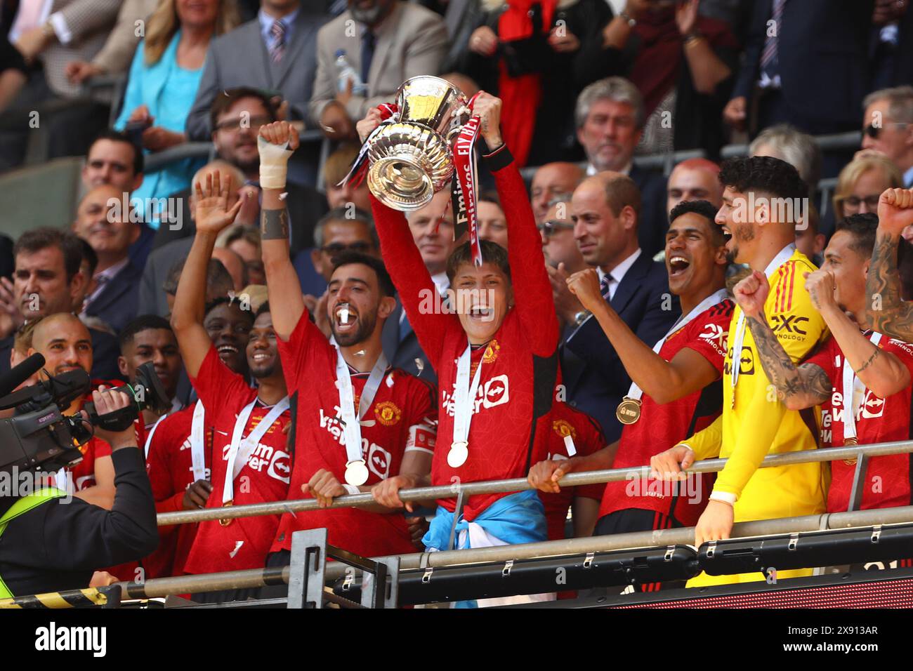 Alejandro Garnacho of Manchester United celebrates with the FA Cup ...