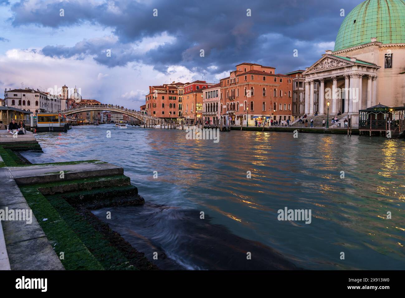 Evening at the Grand Canal in city of Venice, Italy. View from ...