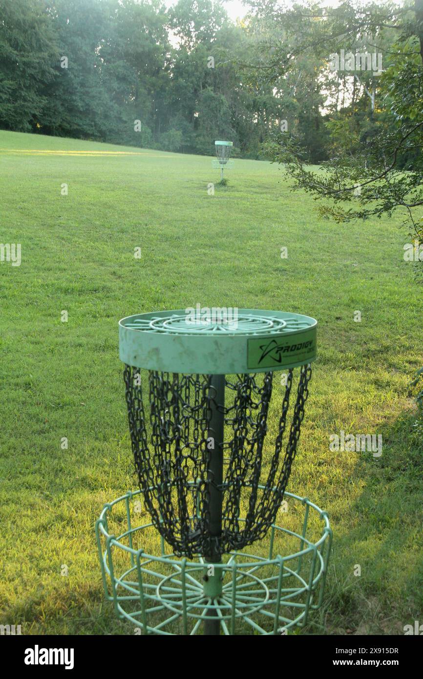 Disc (frisbee) golf baskets in a park in the U.S.A Stock Photo - Alamy