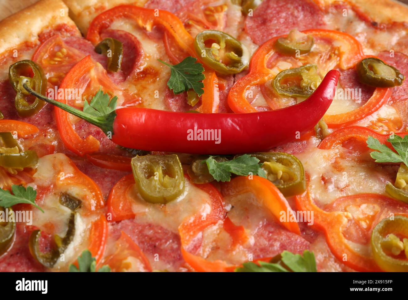 Delicious hot pizza Diablo as background, closeup Stock Photo - Alamy