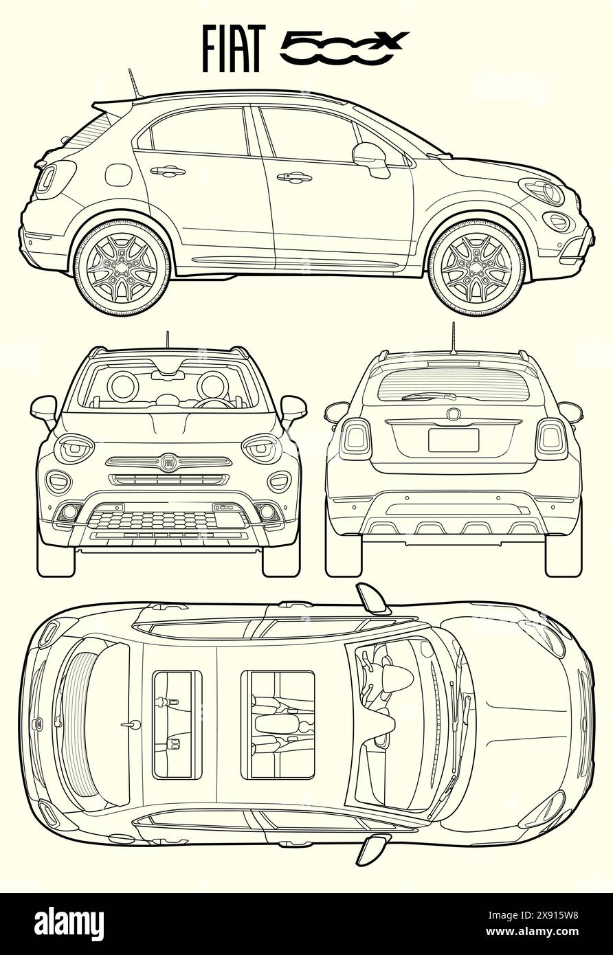 Fiat 500X 2019 car blueprint Stock Vector Image & Art - Alamy