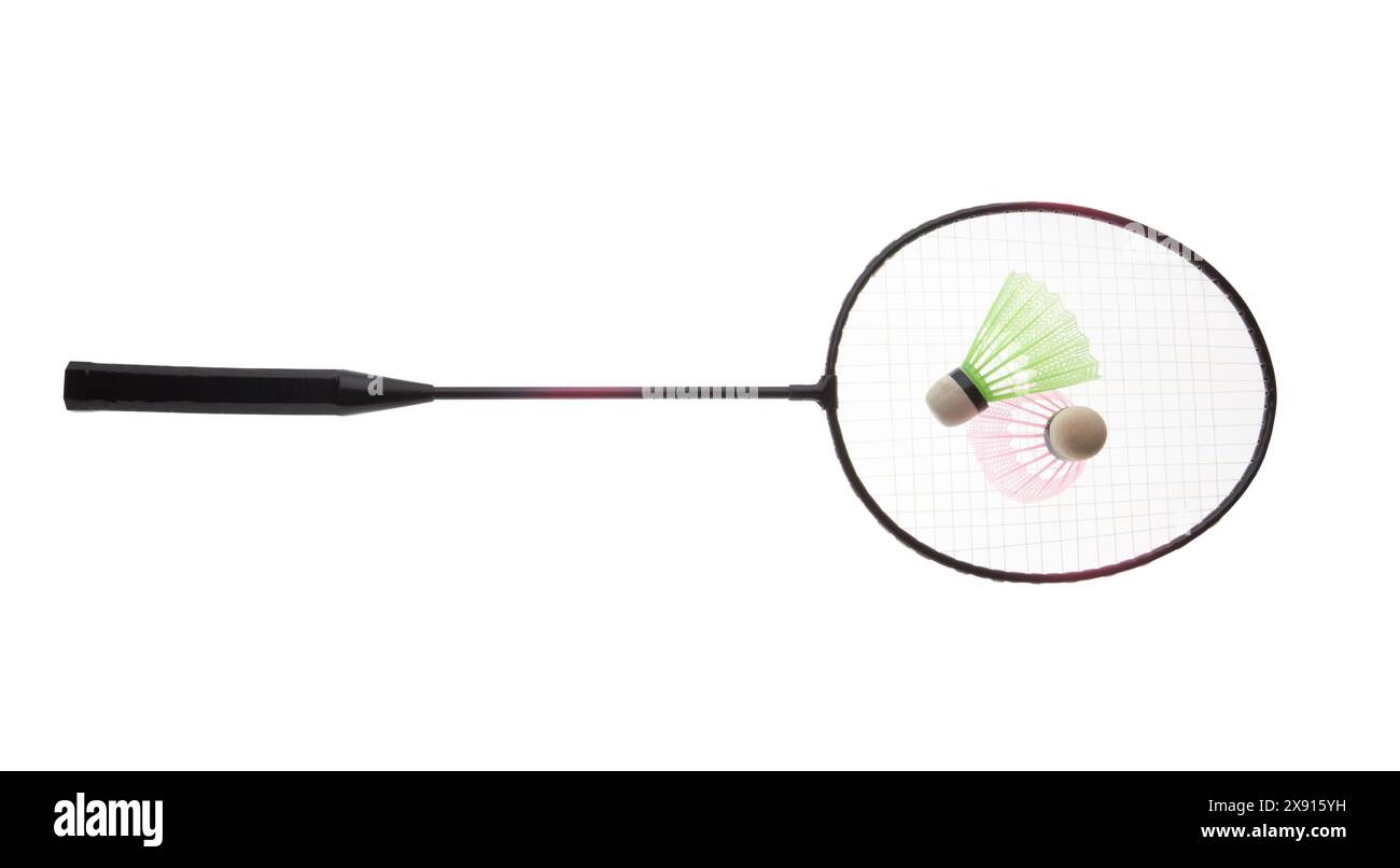 Badminton rackets and shuttlecock isolated on white background Stock ...