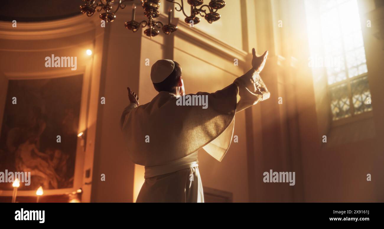 The Pope Stands Raises Hands In A Gesture Of Universal Blessing ...