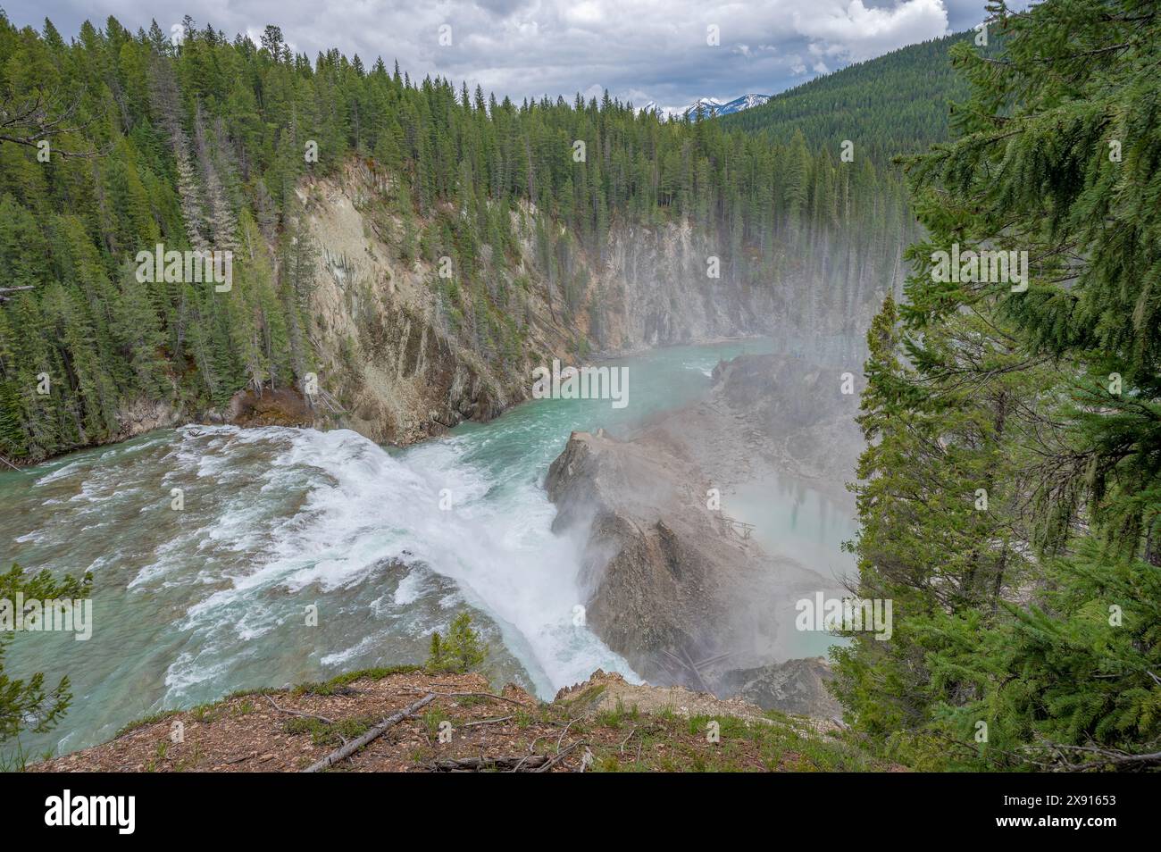 Aerial view of Watpta Waterfall on the Kicking Horse River in Yoho ...