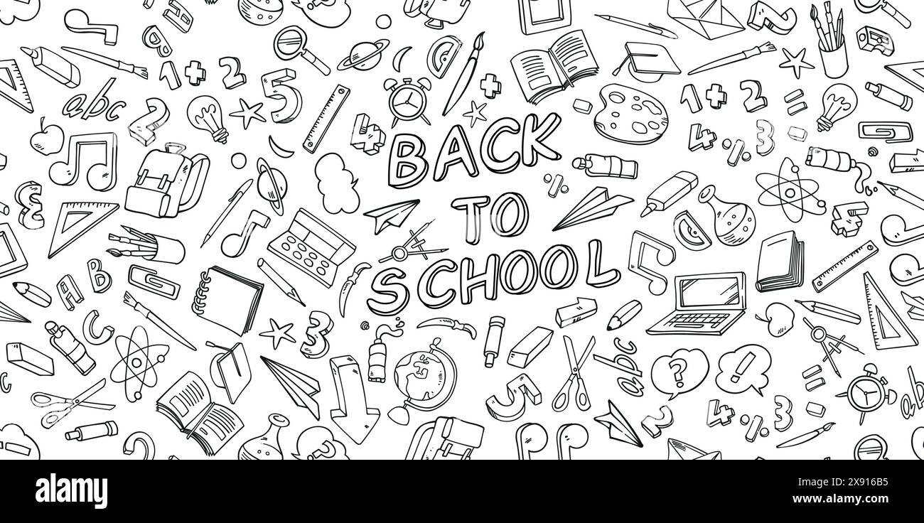 Hand drawn school supplies. Back to school doodle large set of elements ...