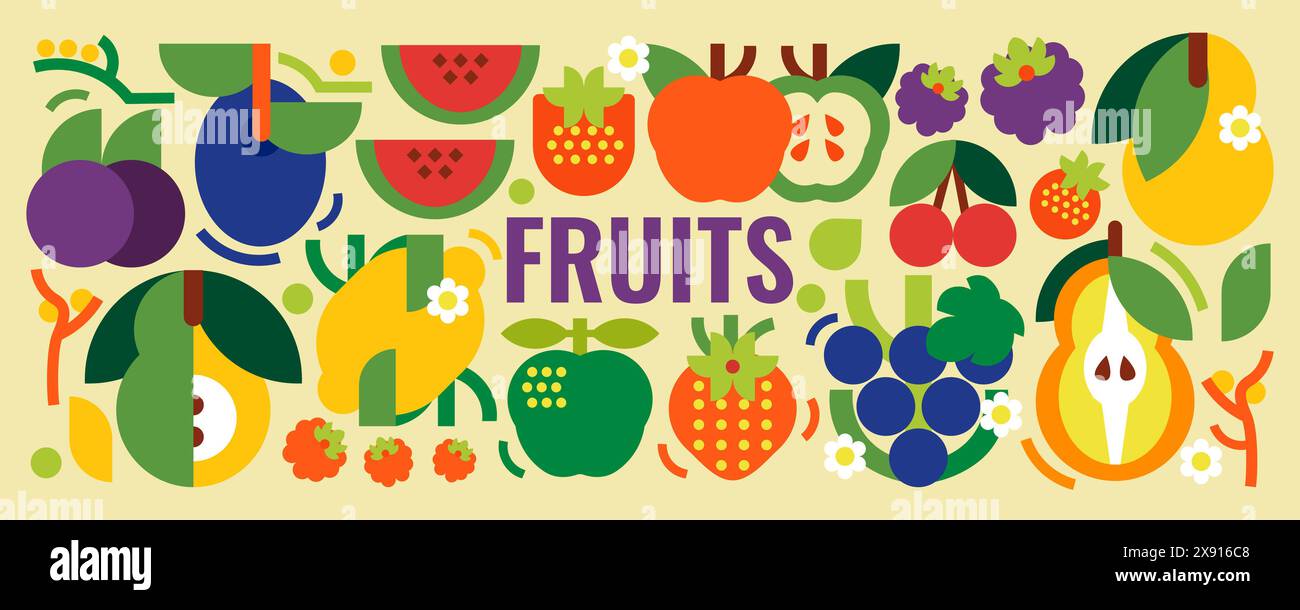 A collection of simple fruits. Vector illustration of food. Apples ...