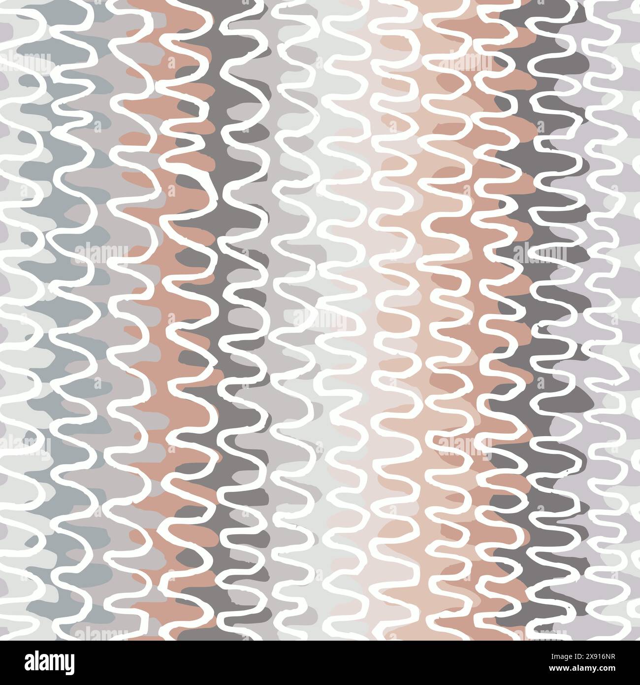 Disordered Pastel Beige Vertical Waves and White Lines Fashion Doodles Vector Seamless Pattern ...