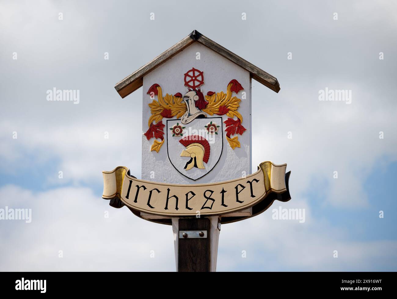 Irchester village sign, Northamptonshire, England, UK Stock Photo - Alamy