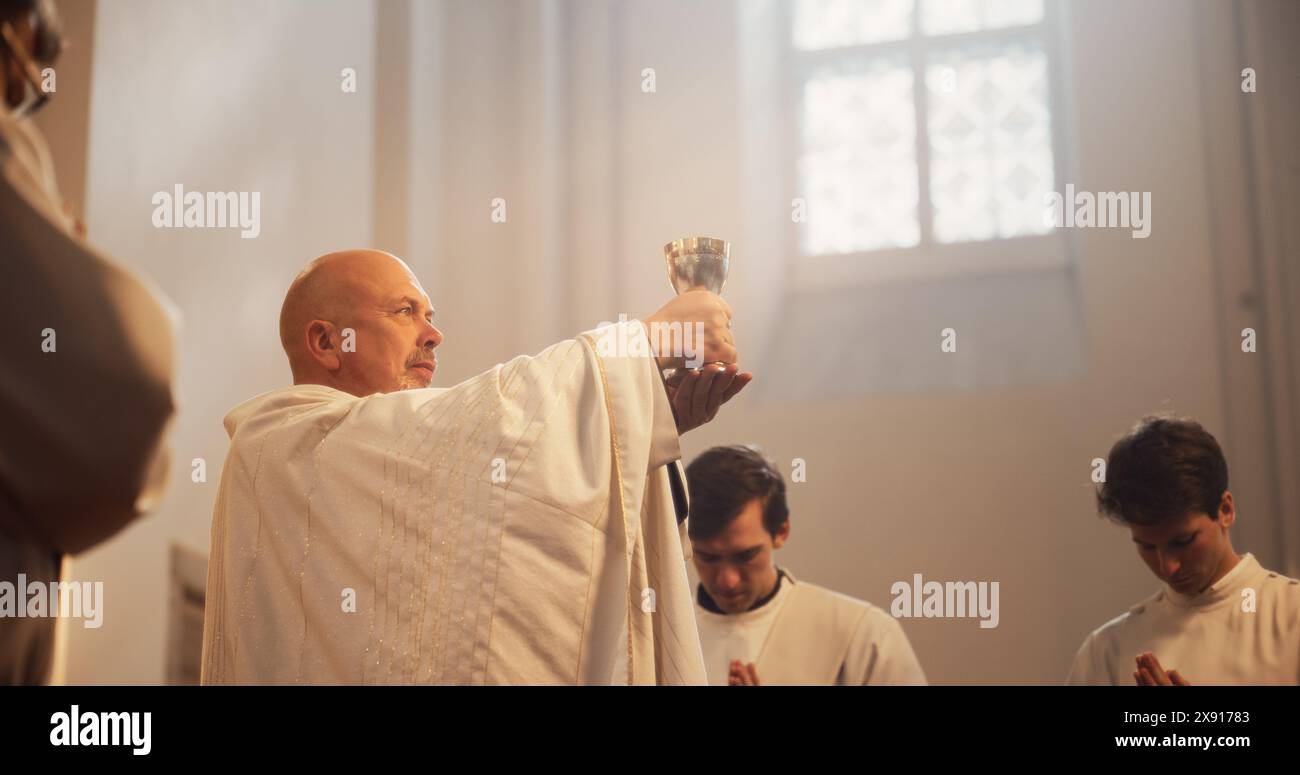 Service In Church at the Altar Ministers Lead The Eucharist, Sacred ...