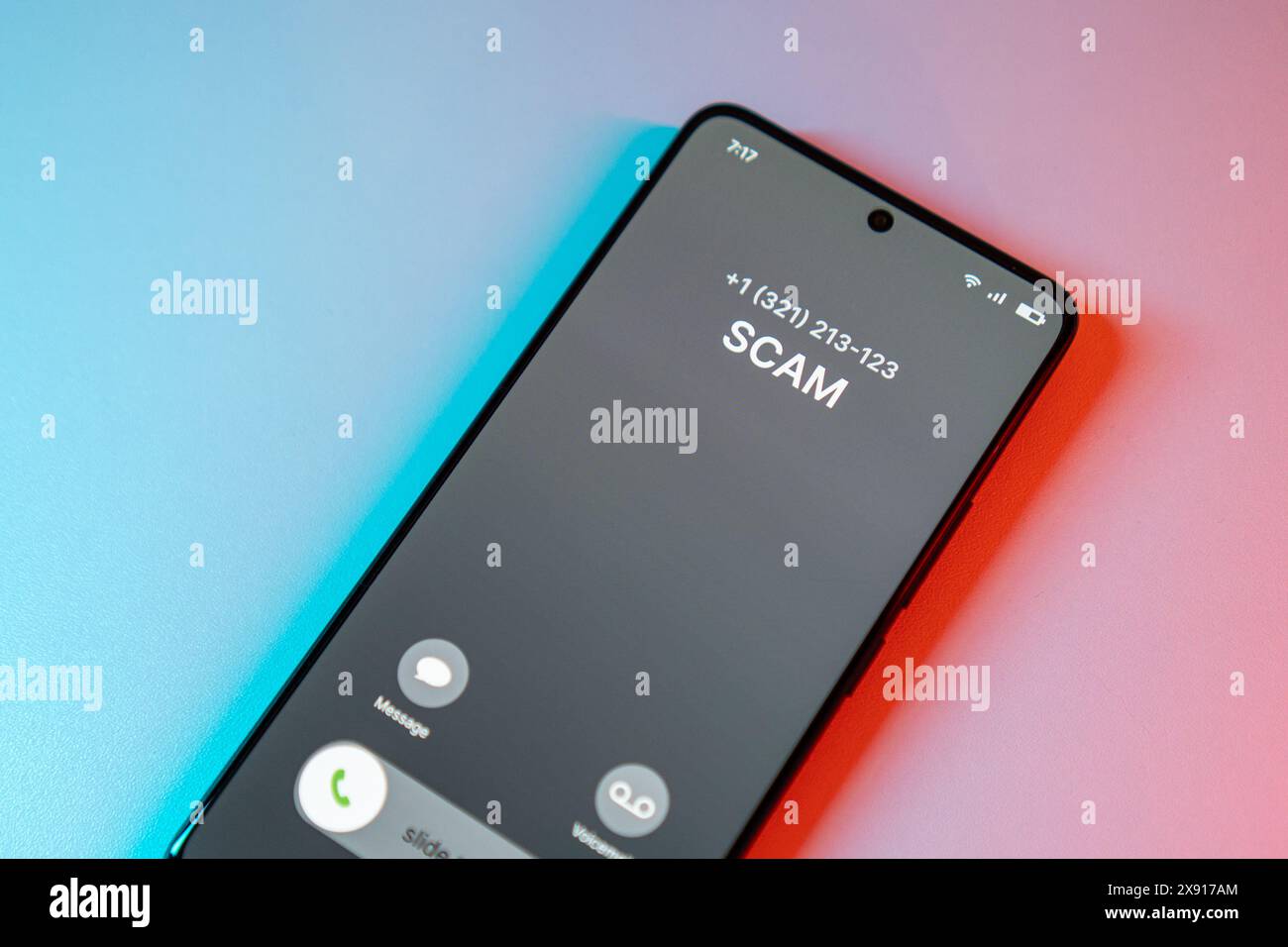 Scam call concept on mobile phone. Person get scam call alert. Phone ...