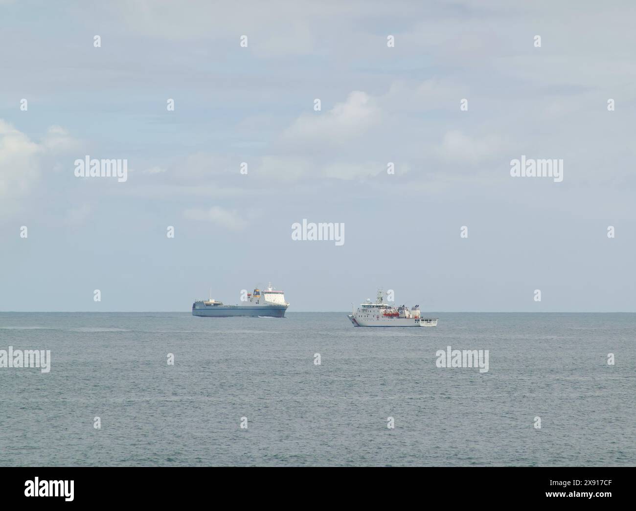 Maxine Ro/Ro cargo ship arriving to port and hospital ship Juan de la ...