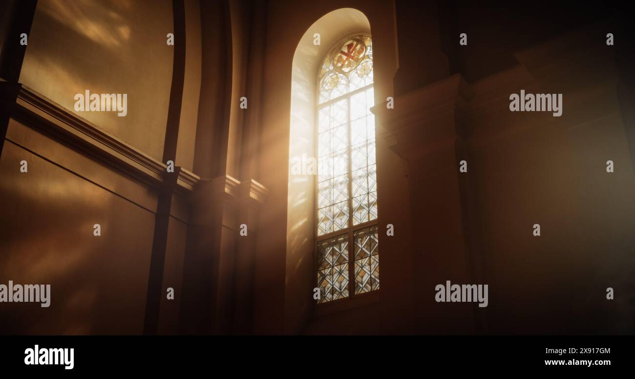 The Sun's Rays Streaming Through Stained Glass Windows of The Cathedral, Blessing The Church ...