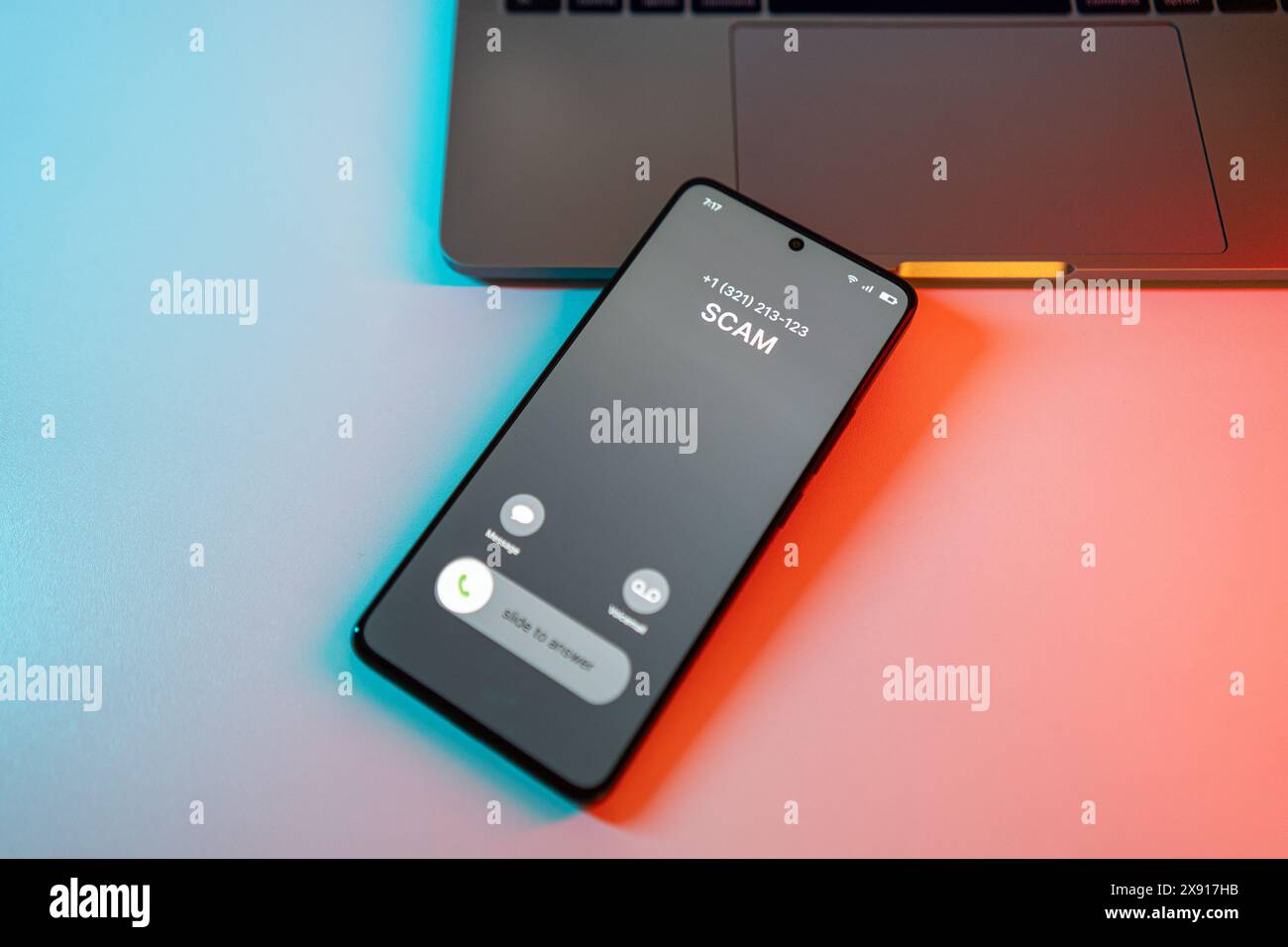 Scam call concept on mobile phone. Person get scam call alert. Phone ...