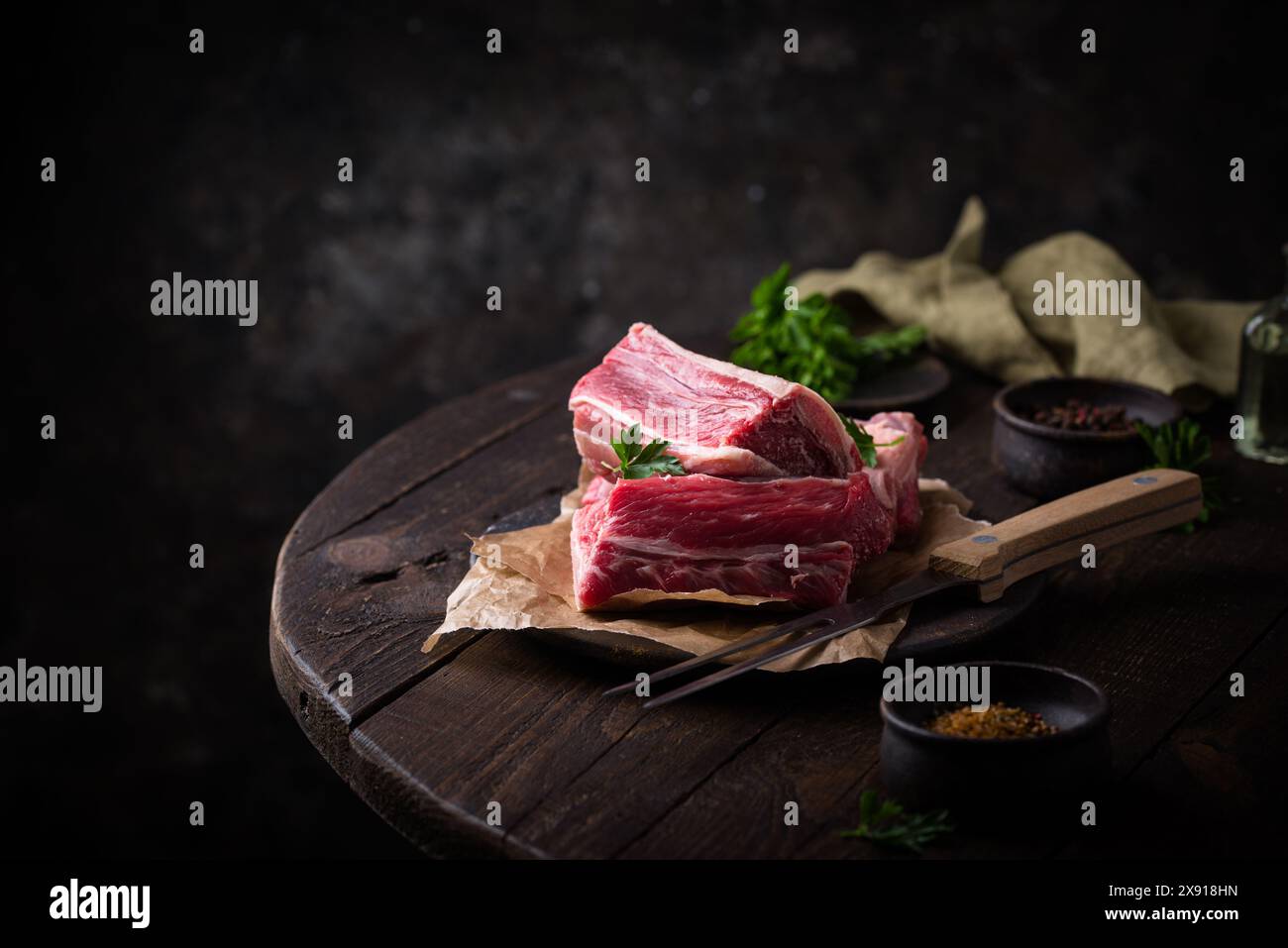 Raw uncooked fresh meat ribs and spices Stock Photo - Alamy