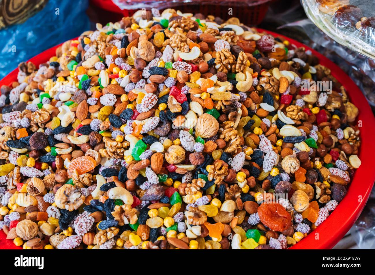 traditional Uzbek sweet mix of various varieties of nuts, dried fruits ...