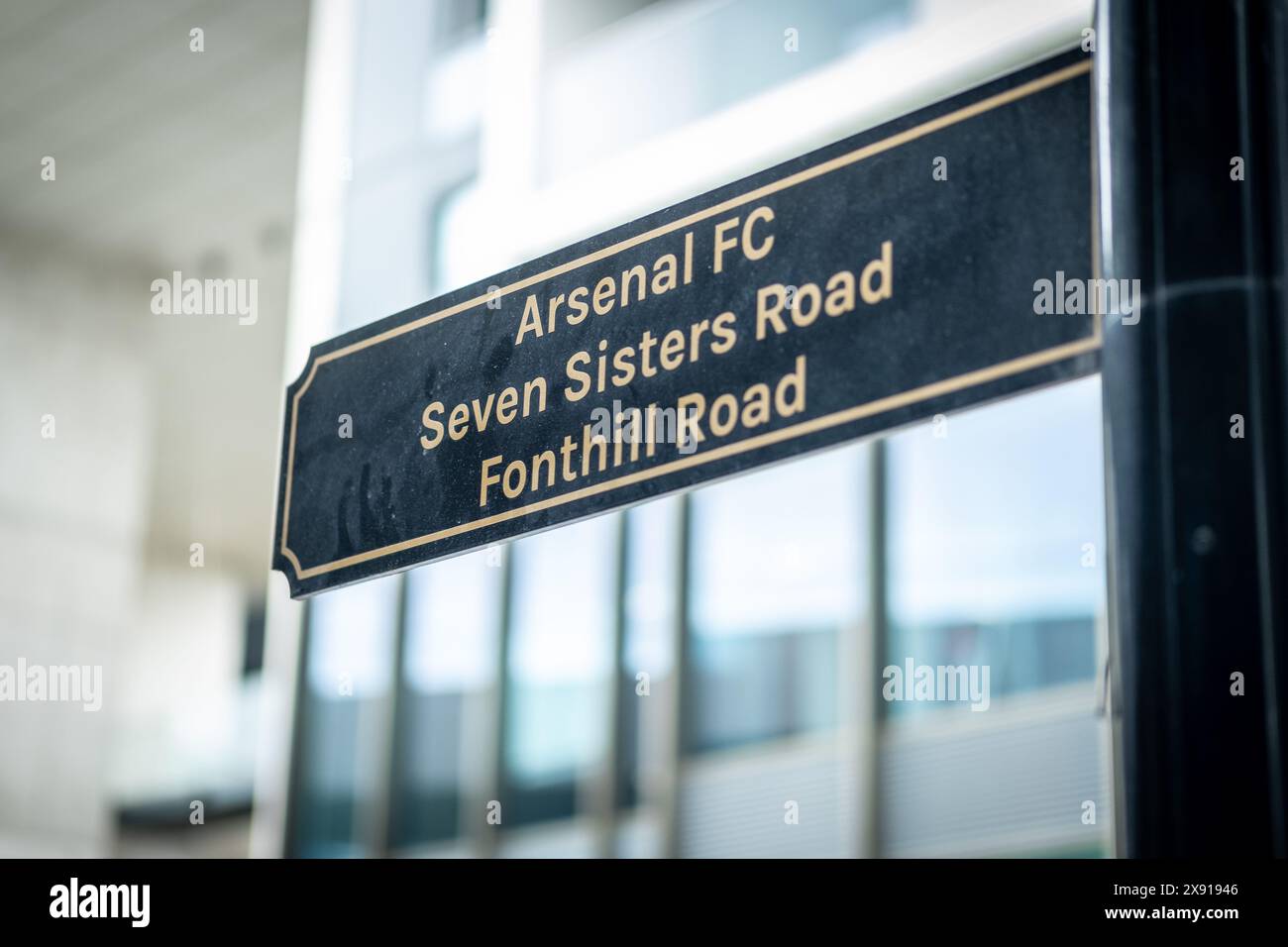 LONDON- MAY 13, 2024: Pedestrian signpost in Finsbury Park for Arsenal ...