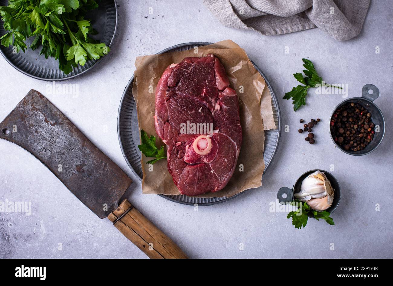 Raw uncooked lamb steak with spices Stock Photo - Alamy